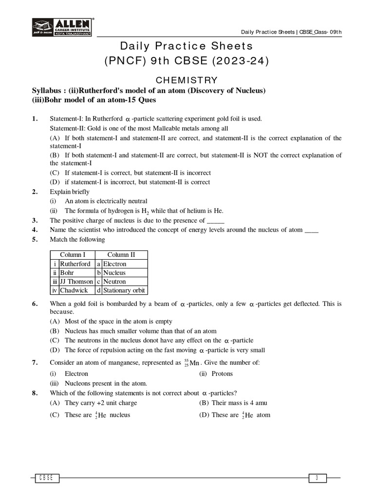 SC Dps - (PNCF) Phs-1&2 9th-Cbse Chem 568 | PDF | Atomic Nucleus | Atoms