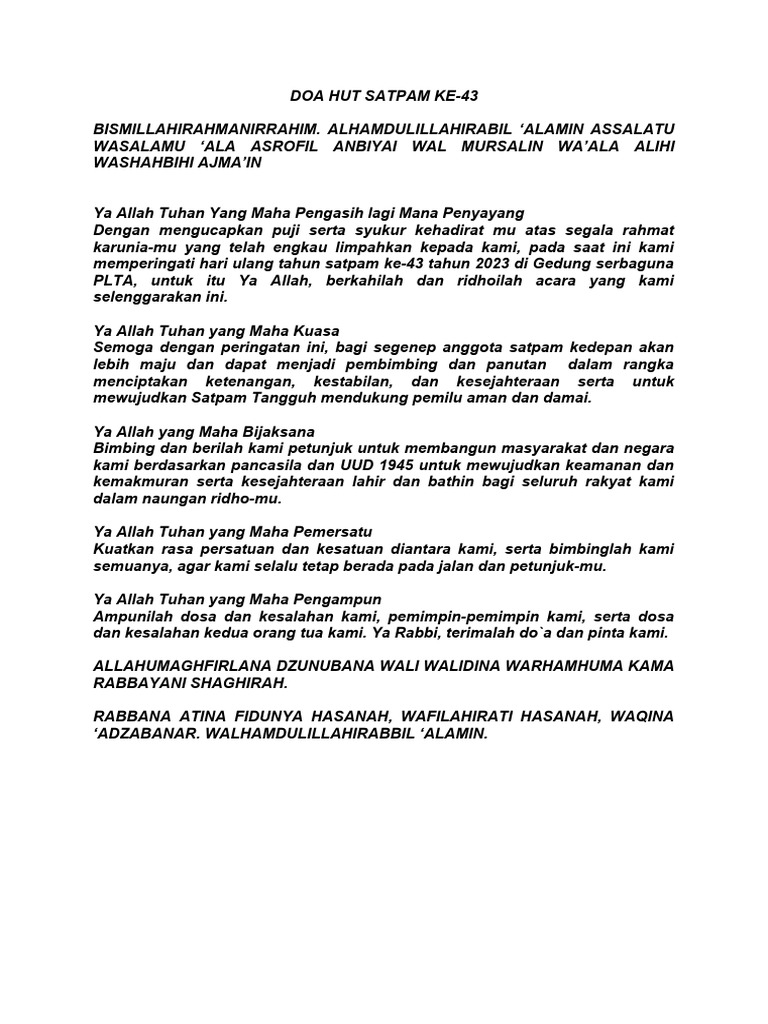 Doa Hut Satpam Ke | PDF