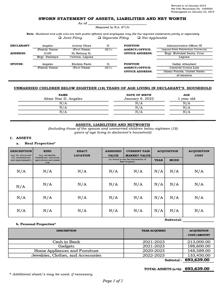 2015 SALN Form | PDF