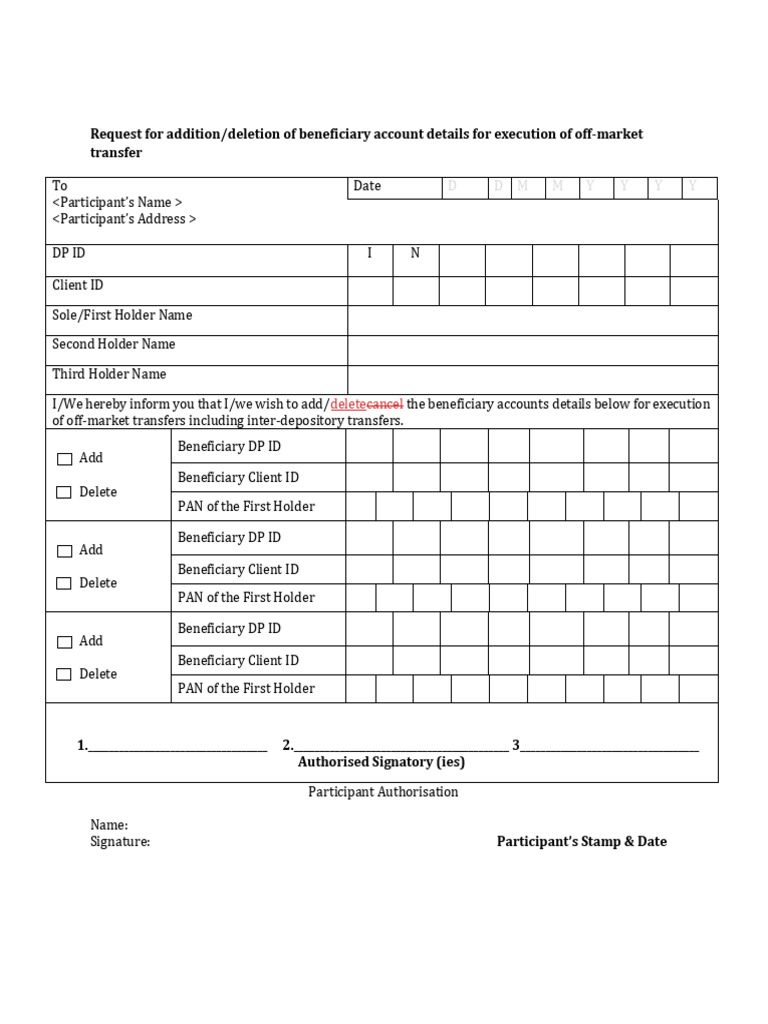 Off-Market-Addition of Beneficiary Details | PDF