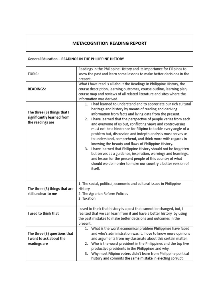 Metacognition Reading Report | Download Free PDF | Cognition