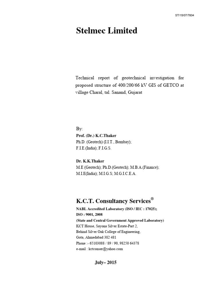 400kv Sanand (Charal) - SBC Report | PDF | Deep Foundation ...