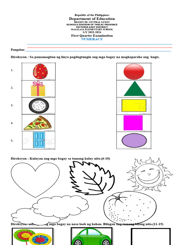 Joy First Quarter Assessment Tagalog Version | PDF