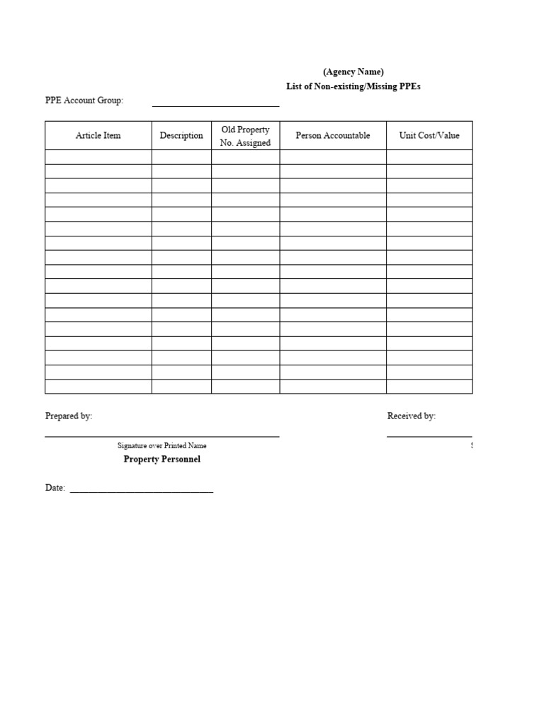 Non-existing PPEs Audit Checklist | PDF