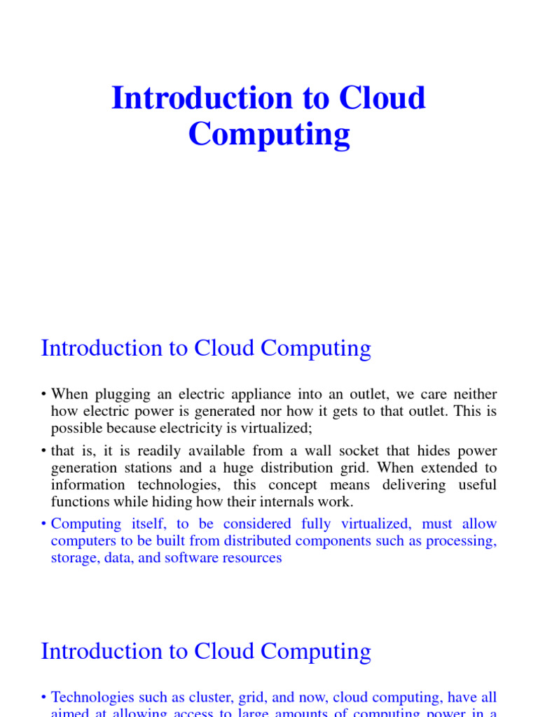 Introduction To Cloud Computing | Download Free PDF | Cloud Computing | Computing