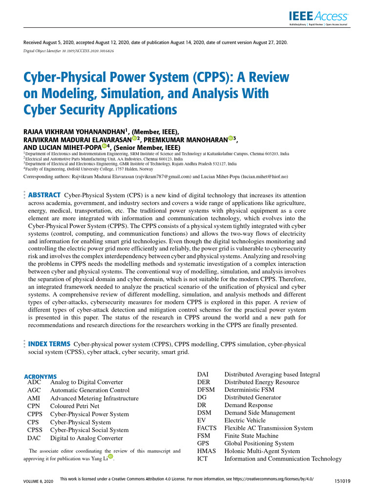 Cyber Physical Power System Cpps A Review On Modeling Simulation 4203