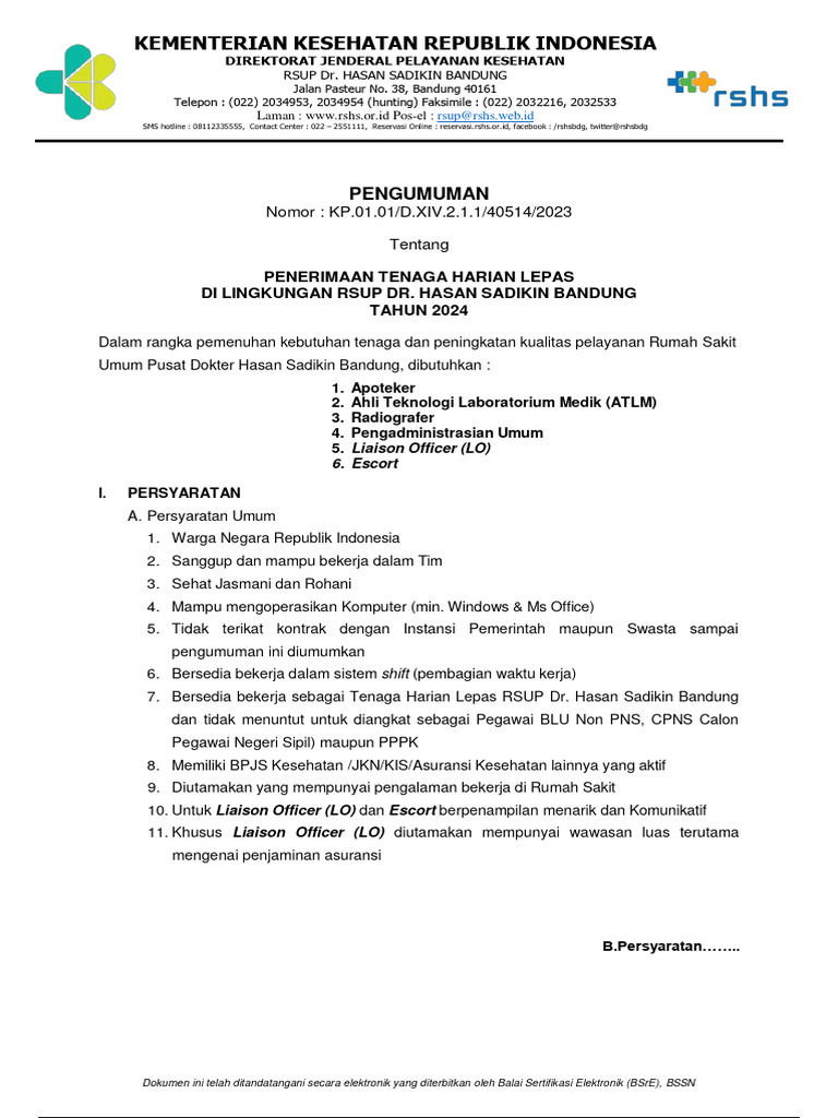 Pengumuman THL Tahun 2024 | PDF