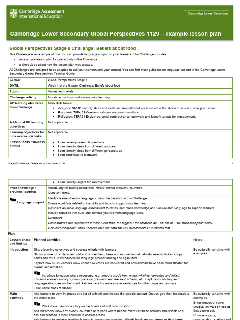 Beliefs About Food: Lesson Plan | PDF | Learning | Lesson Plan