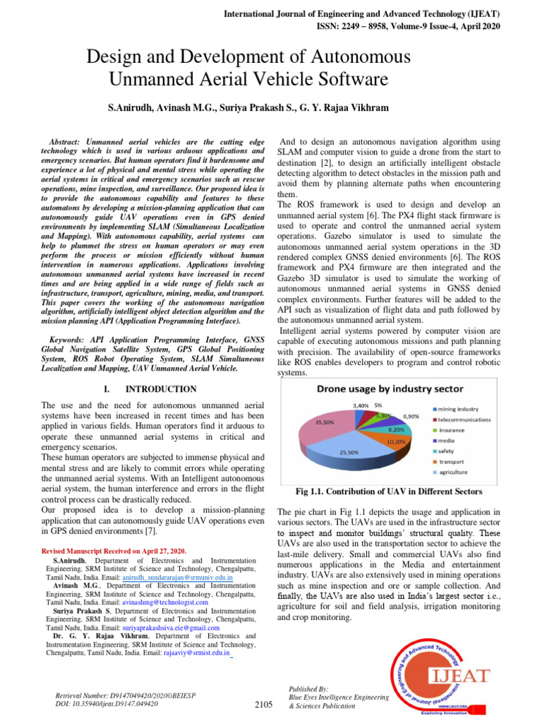 Design and Development of Autonomous Unmanned Aerial Vehicle Software | PDF