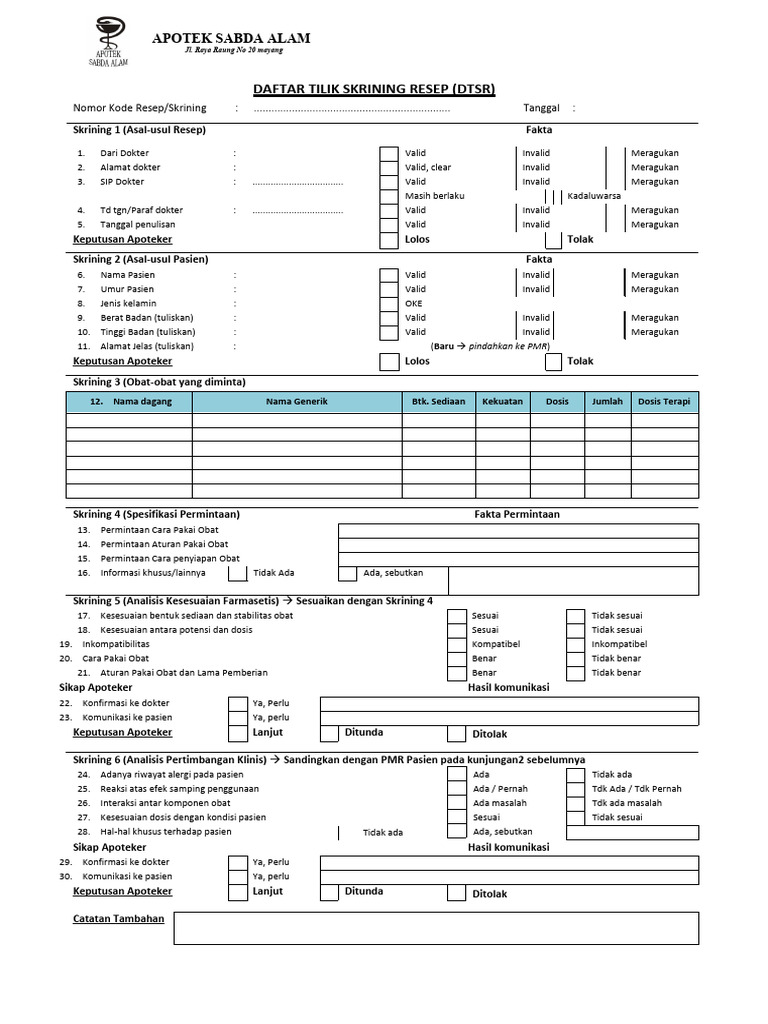 form Farmasi klinik Apt Sabda Alam | PDF