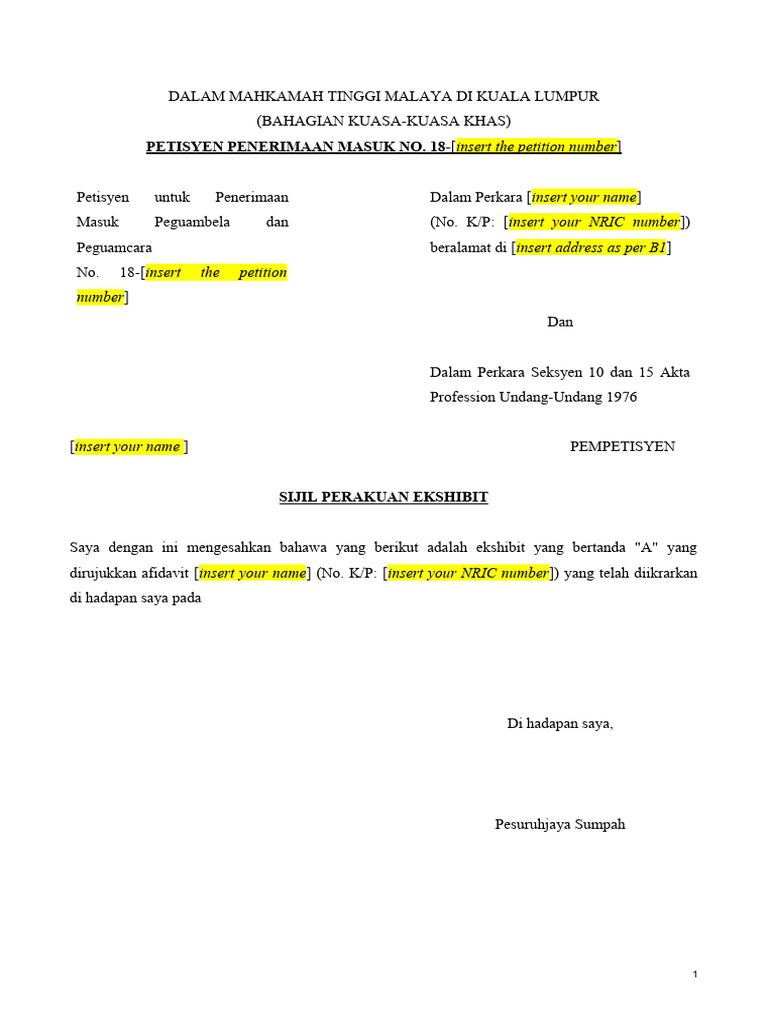 The Lexonaut Sijil Perakuan Ekshibit Bagi Borang 1 Afidavit Bagi Borang ... The Lexonaut Sijil Perakuan Ekshibit Bagi Borang 1 Afidavit Bagi Borang ...