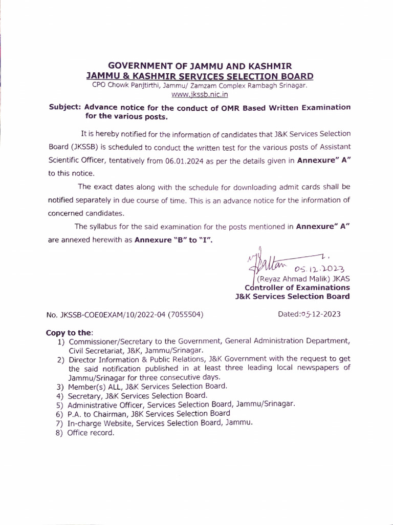 Advance Notice For Assistant Scientific Officer 05122023 | PDF ...
