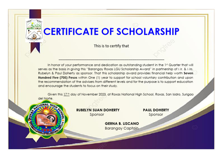 CERTIFICATE OF SCHOLARSHIP AWARD Final | PDF