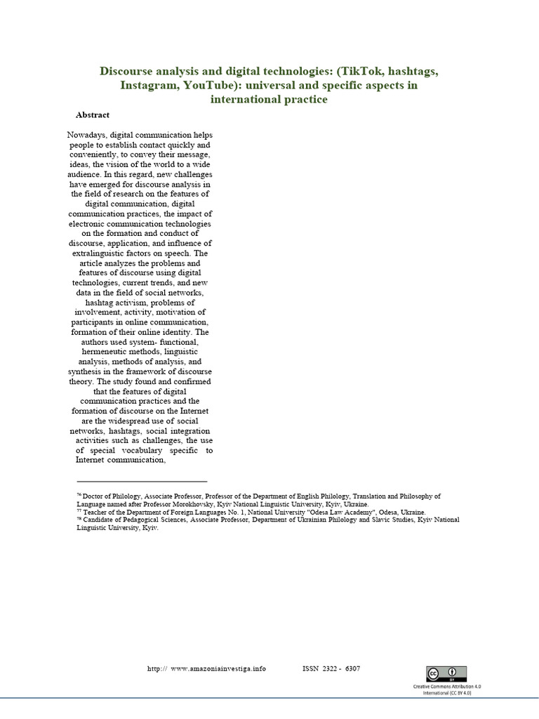 Discourse Analysis and Digital Technologies: (Tiktok, Hashtags, Instagram, Youtube) : Universal ...