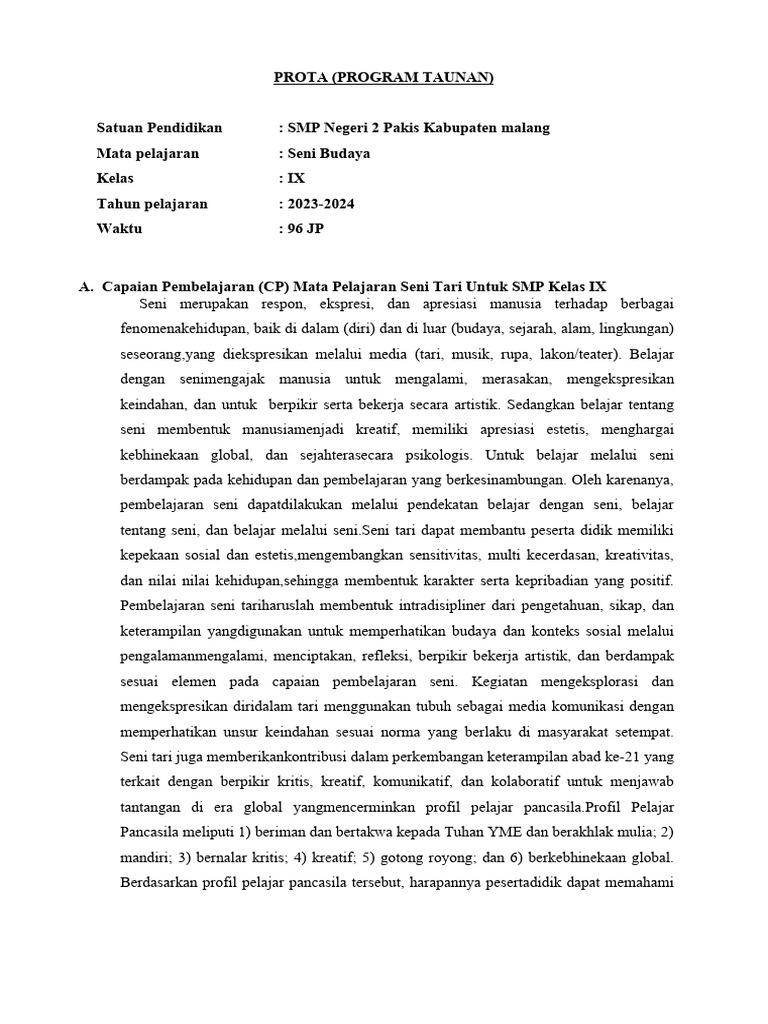Prota SMP 2 Pakis Kabupaten Malang 2023-2024 | PDF
