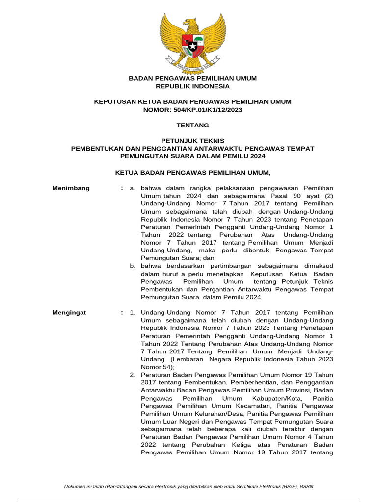 Juknis Pembentukan PTPS Pemilu 2024 | PDF