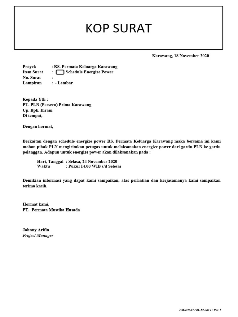 Format Surat Energize Power Untuk PLN | PDF