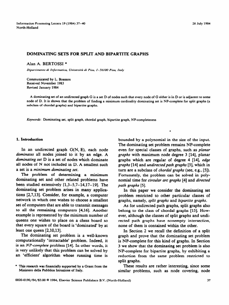 Dominating Set For Split And Bipartite Graphs Pdf Mathematics Mathematical Analysis