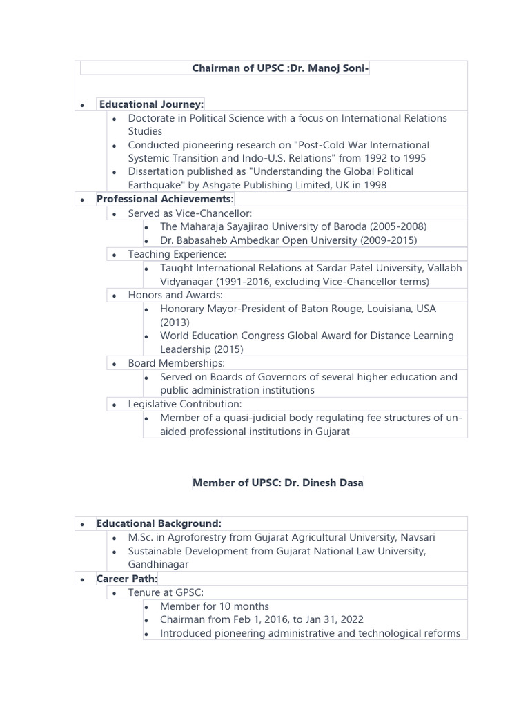 UPSC Members: Profiles and Achievements | PDF | Social Science