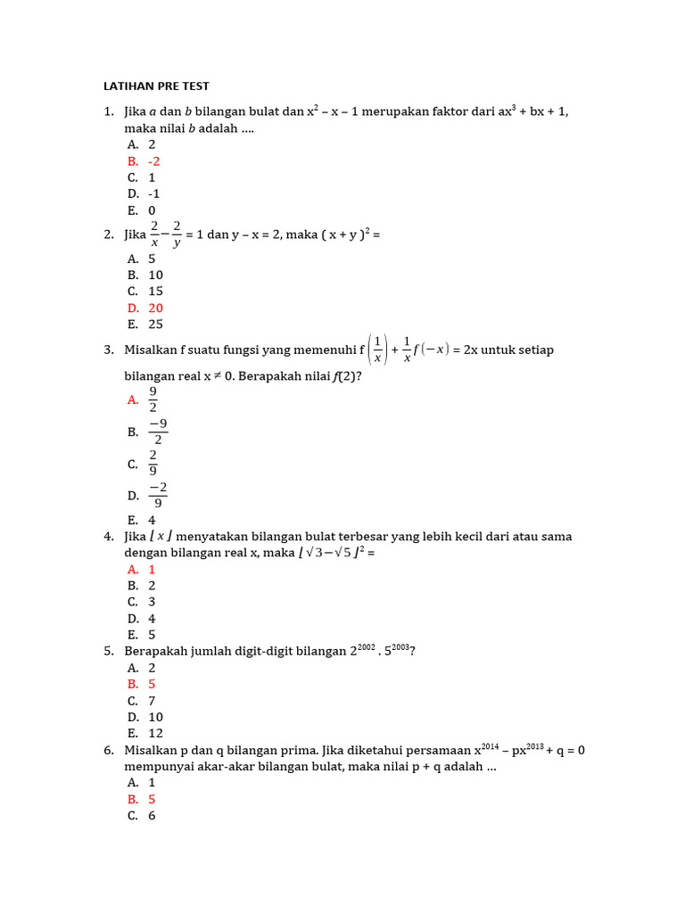Soal Pre Test Matematika Dasar | PDF