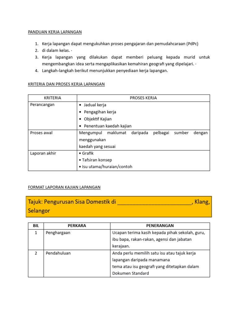 Panduan Kerja Lapangan Tingkatan 1 | PDF
