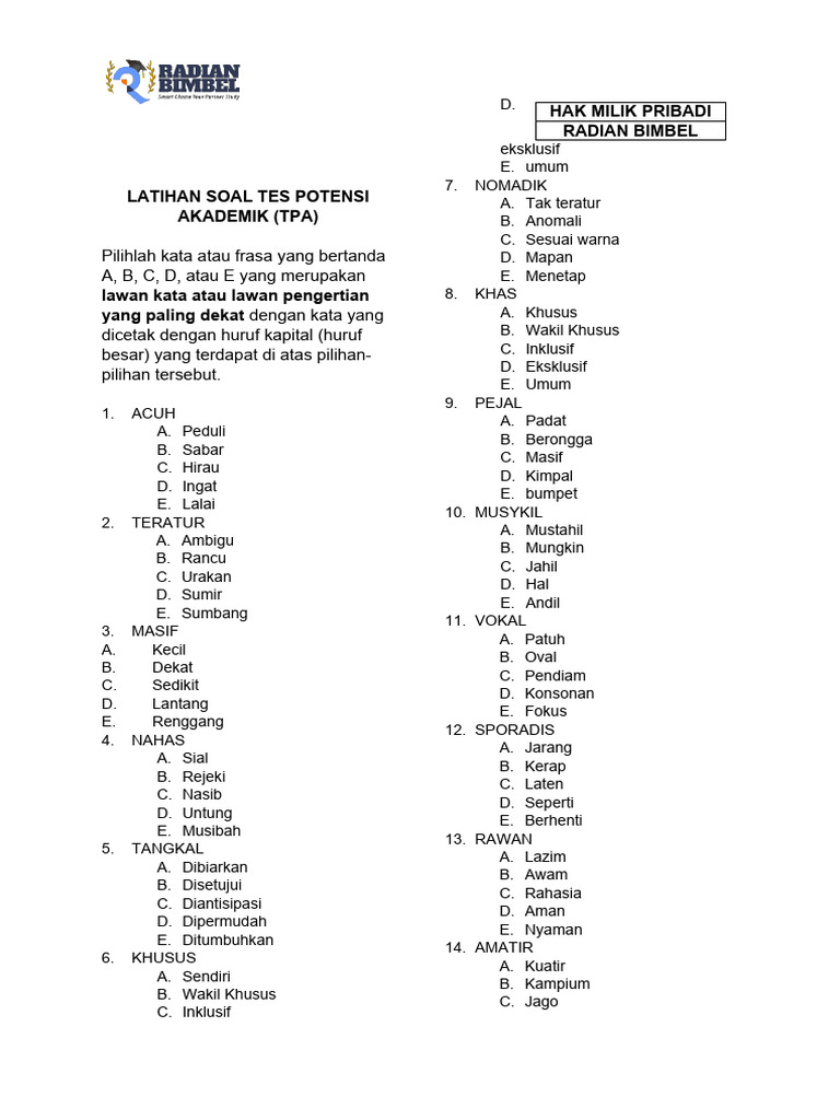 Soal Tpa Stan 2 | PDF