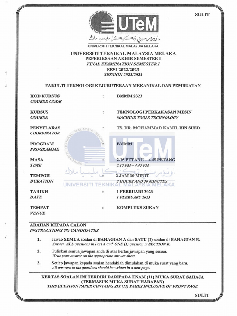 Past Year Machine Tool | PDF | Machining | Physical Sciences