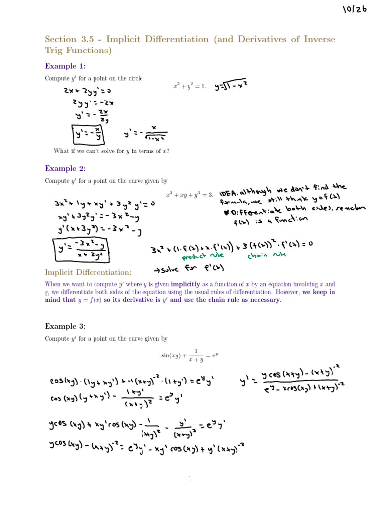 Notes On Implicit Differentiation | PDF | Trigonometric Functions ...