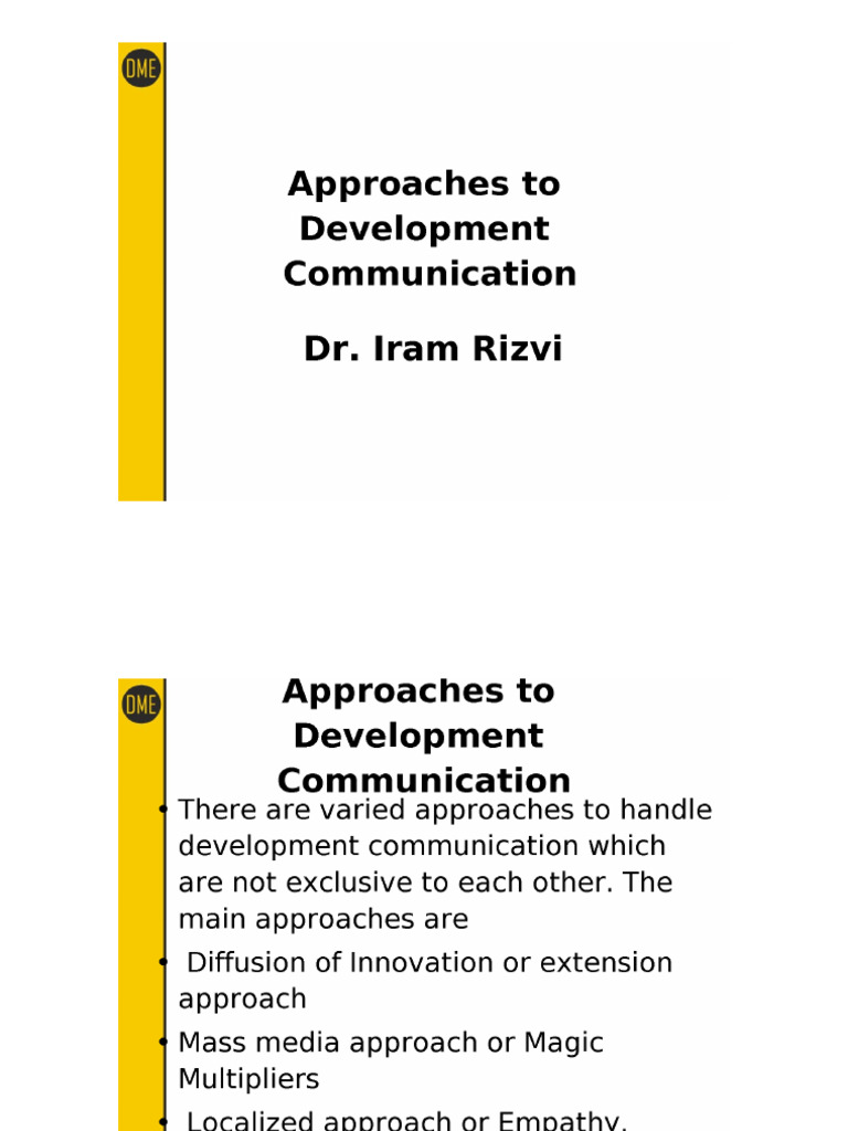 Unit 1, L 3.1 Approaches To Development Communication | PDF