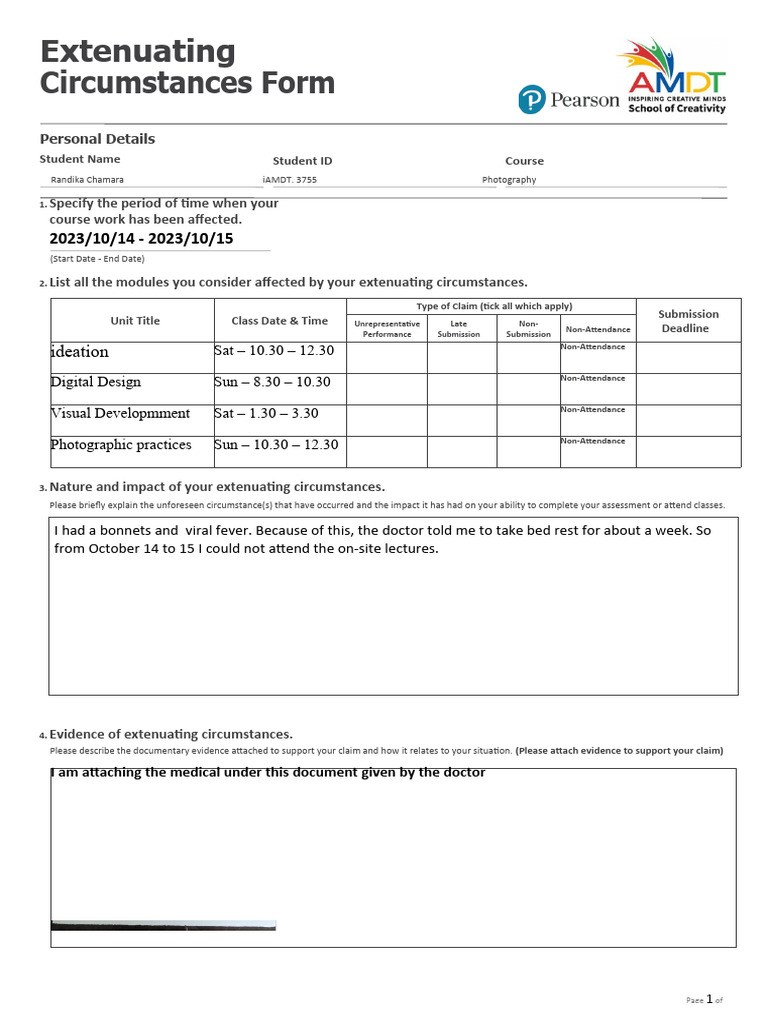 Extenuating Circumstances Form | PDF