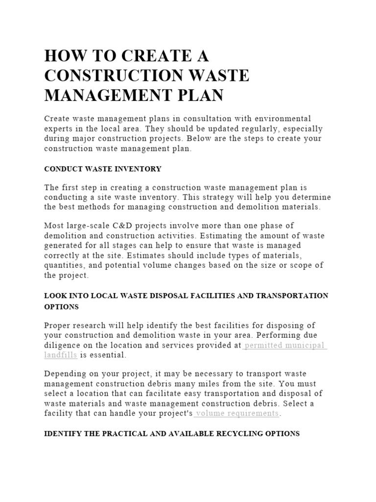 How To Create A Construction Waste Management Plan | PDF | Waste ...