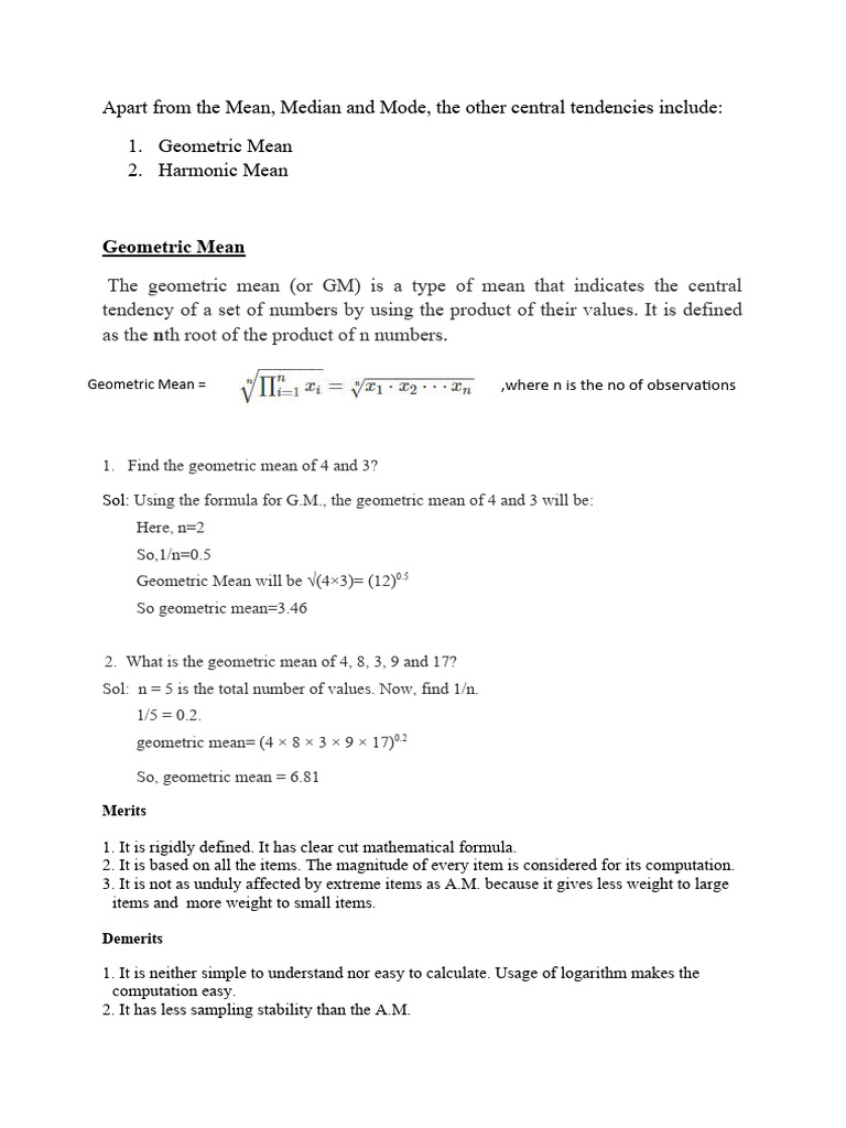 Geometric and Harmonic Mean | PDF | Mean | Arithmetic