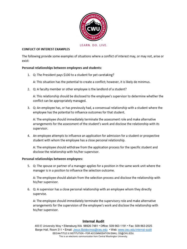 Workplace Conflict of Interest Examples | PDF