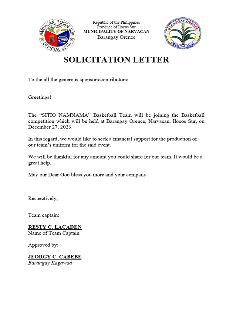 Solicitation Letter Ernesto Cambe | PDF | Cooking, Food & Wine