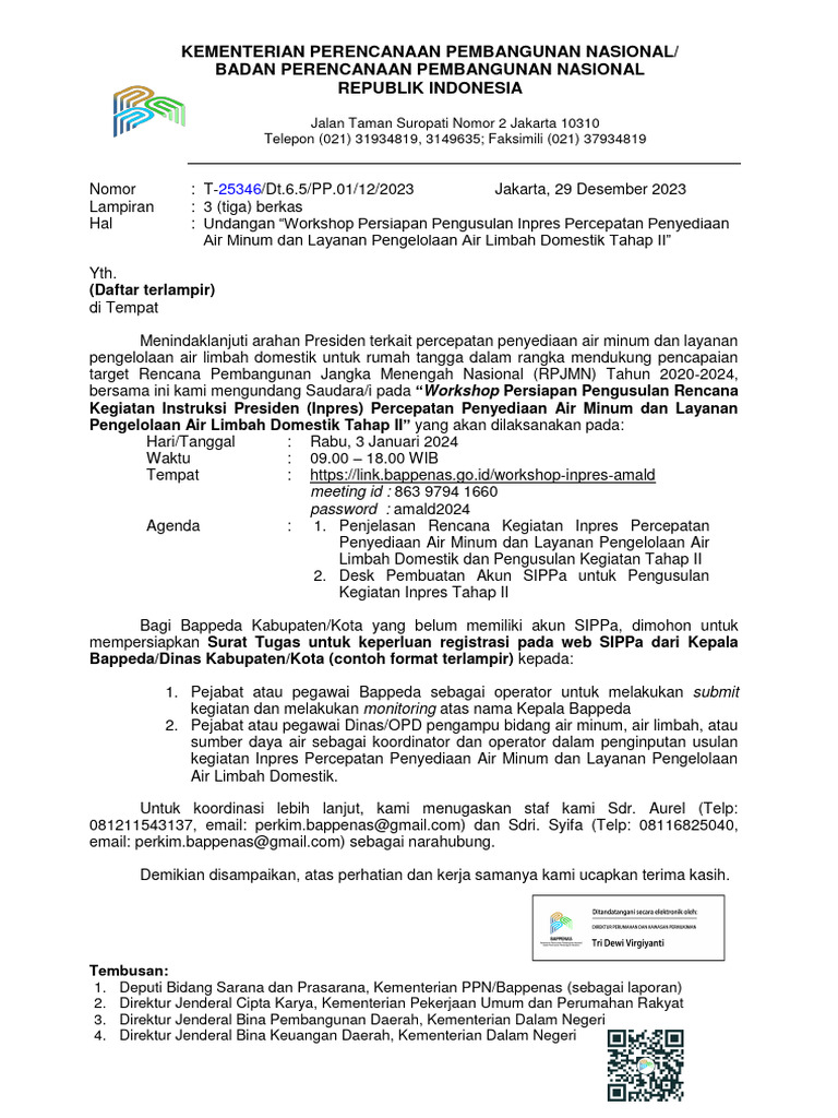 Bappenas - Surat Undangan Sosialisasi Inpres Tahap II-REV - Sign | PDF