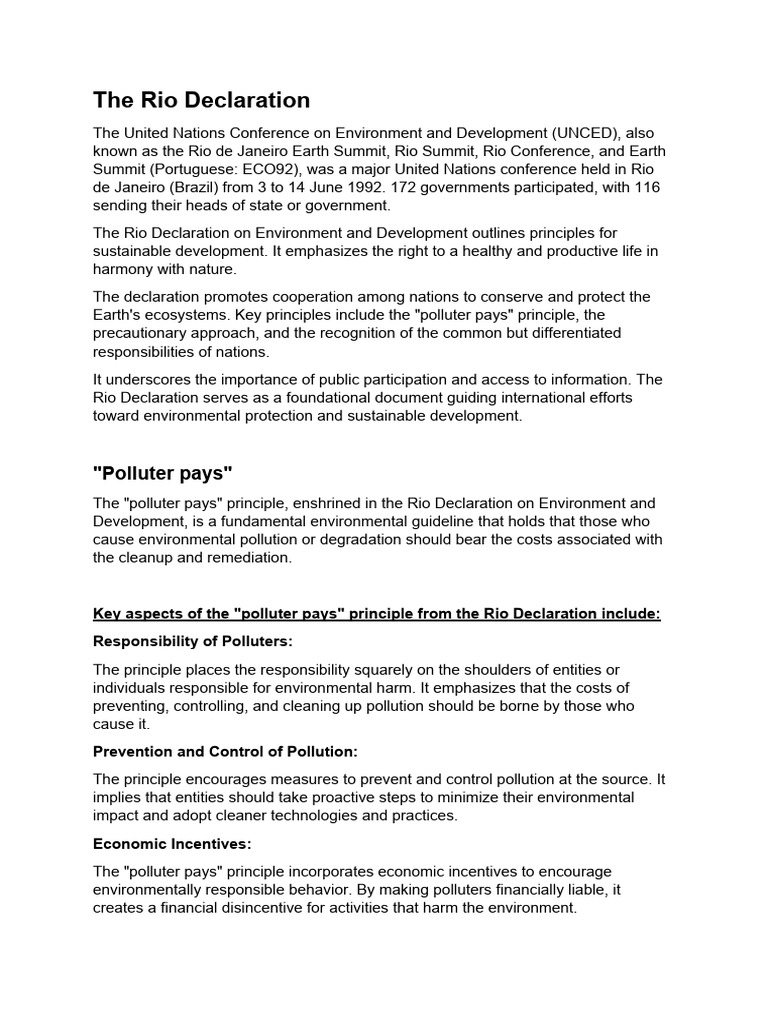 The Rio Declaration On Environment and Development | PDF ...