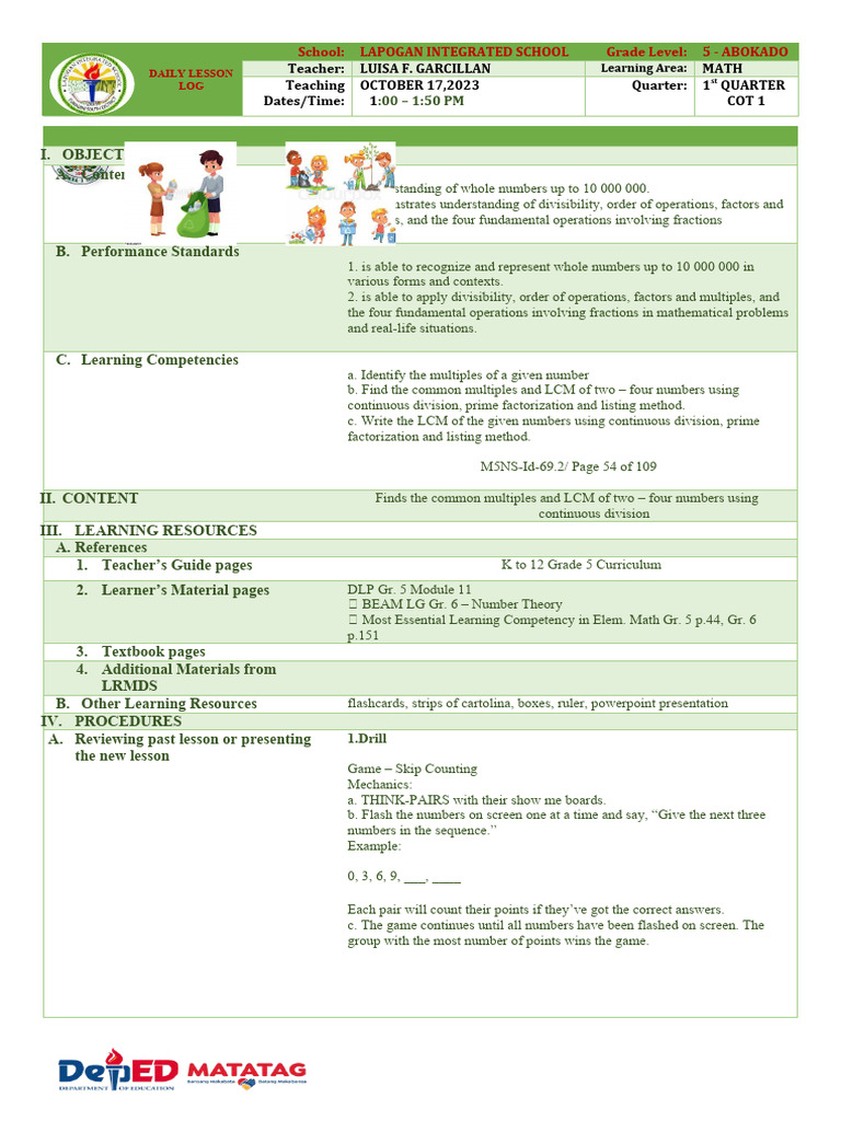DLP - Math 5-Co1 | PDF | Division (Mathematics) | Learning