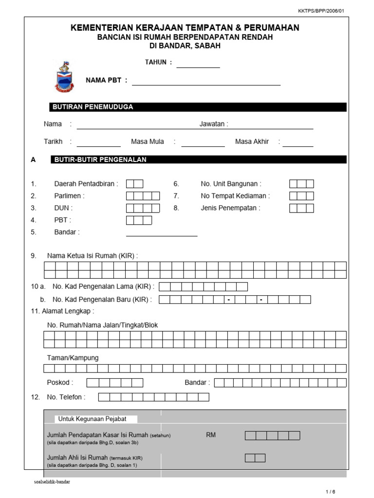 Borang Banci KKTP | PDF