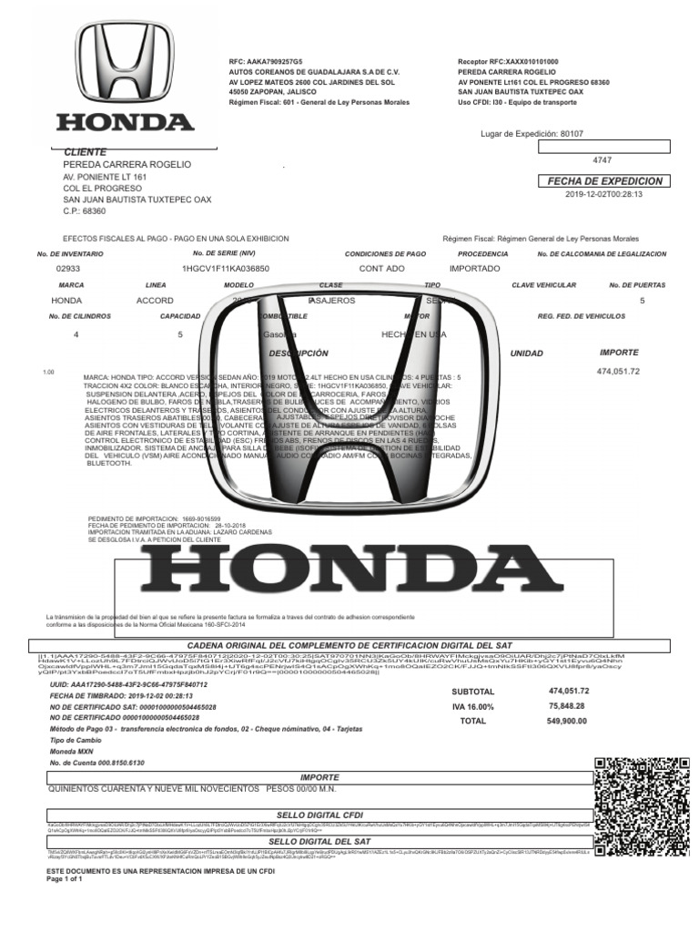 Honda Factura | PDF