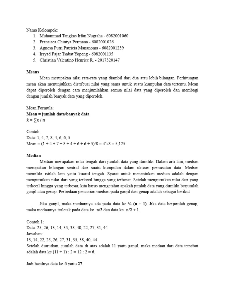 Tugas 1 Statbis - Kelompok 2 - Kelas F | PDF