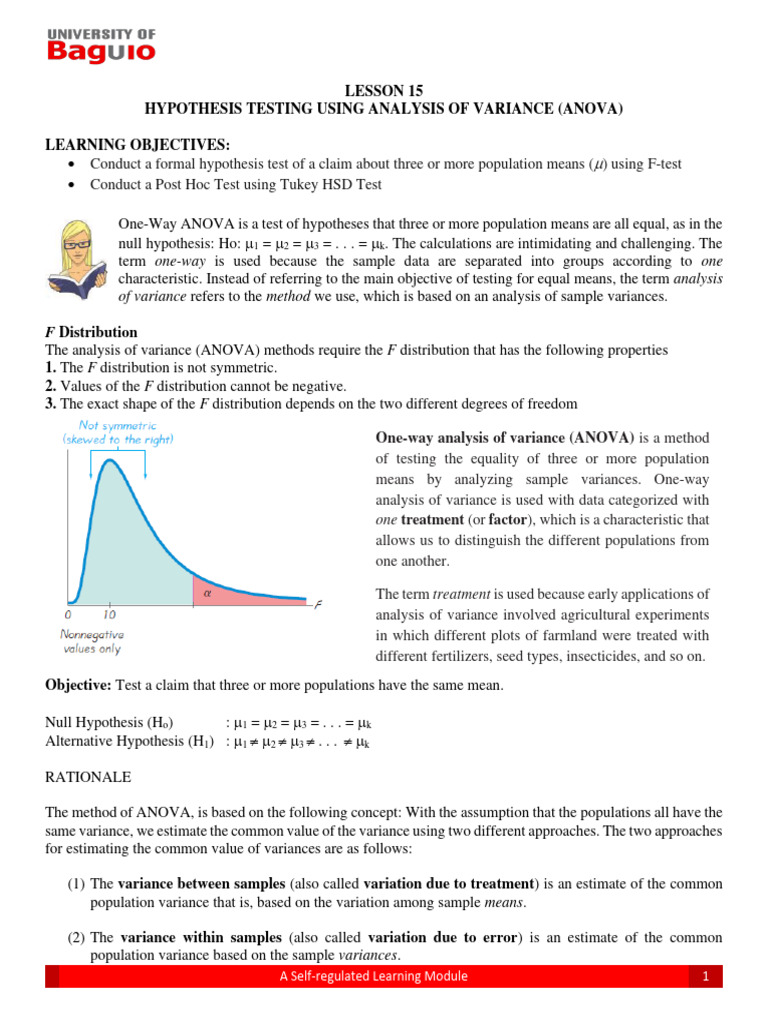 ANOVA Hypothesis Testing Guide | PDF | Analysis Of Variance ...