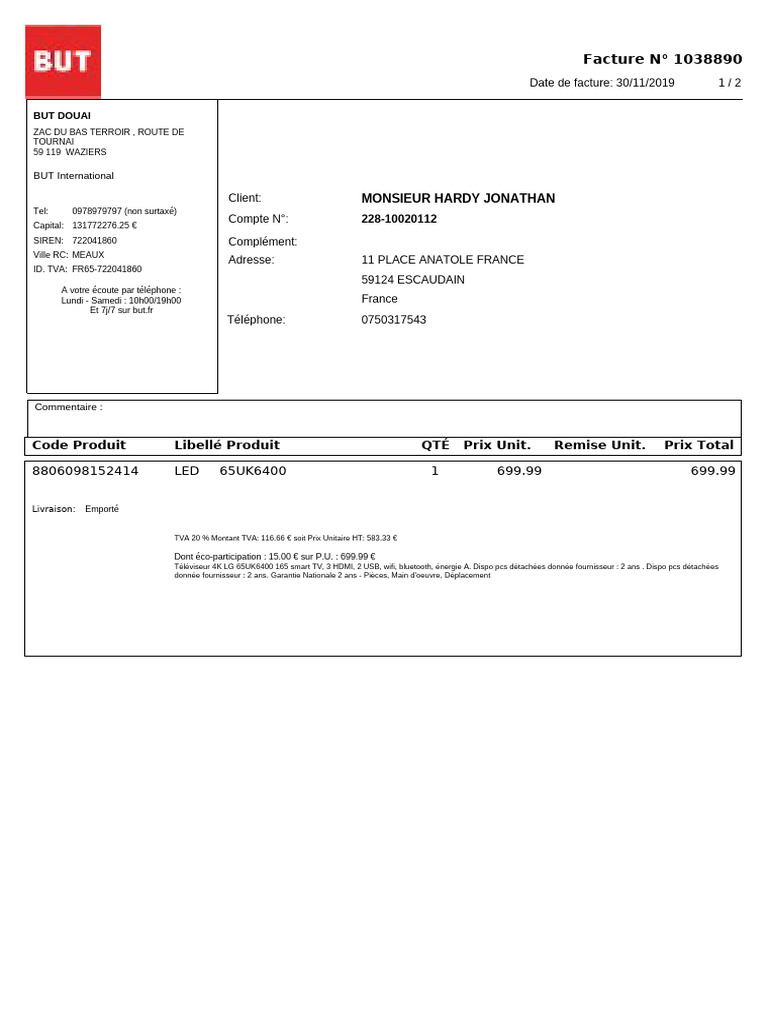Facture TV LG | PDF