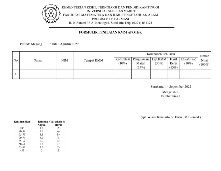 Formulir Penilaian Pembimbing KMM Apotek Pembimbing Pak Wisnu | PDF