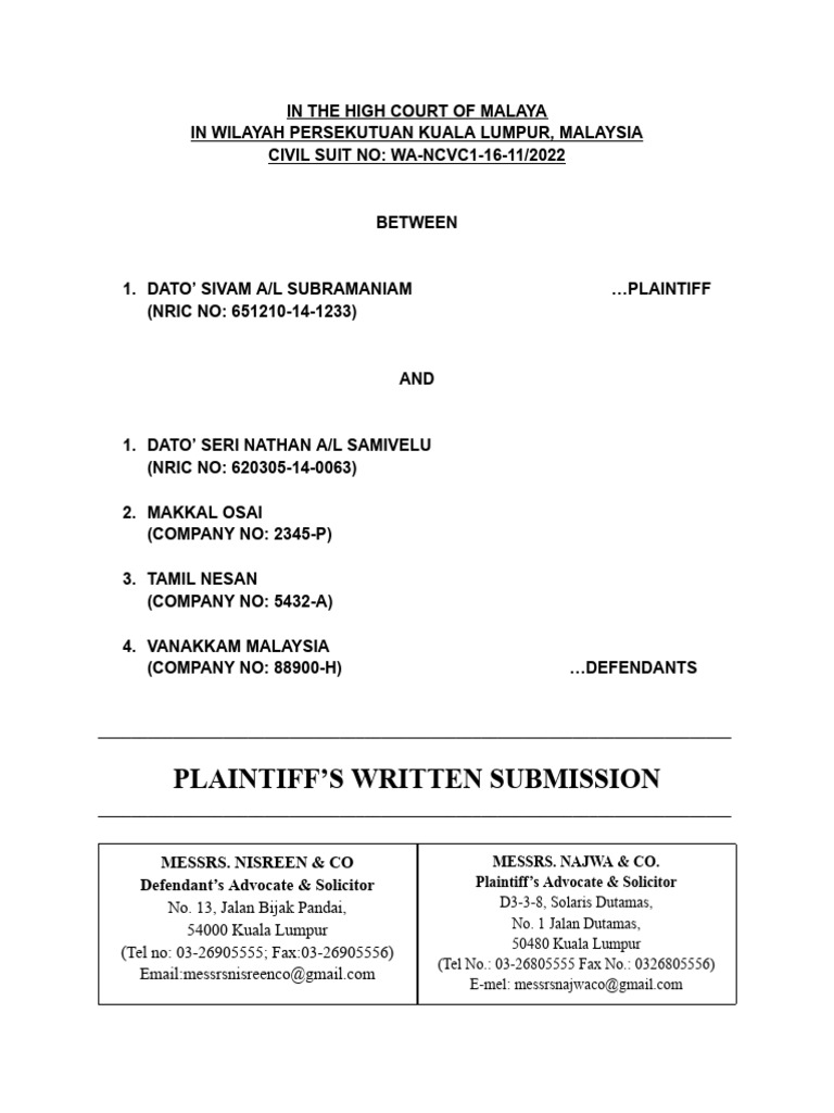 Written Submission Plaintiff | PDF