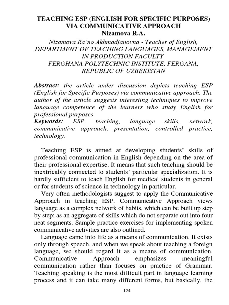 Teaching ESP with Communicative Approach | PDF | Language Education ...