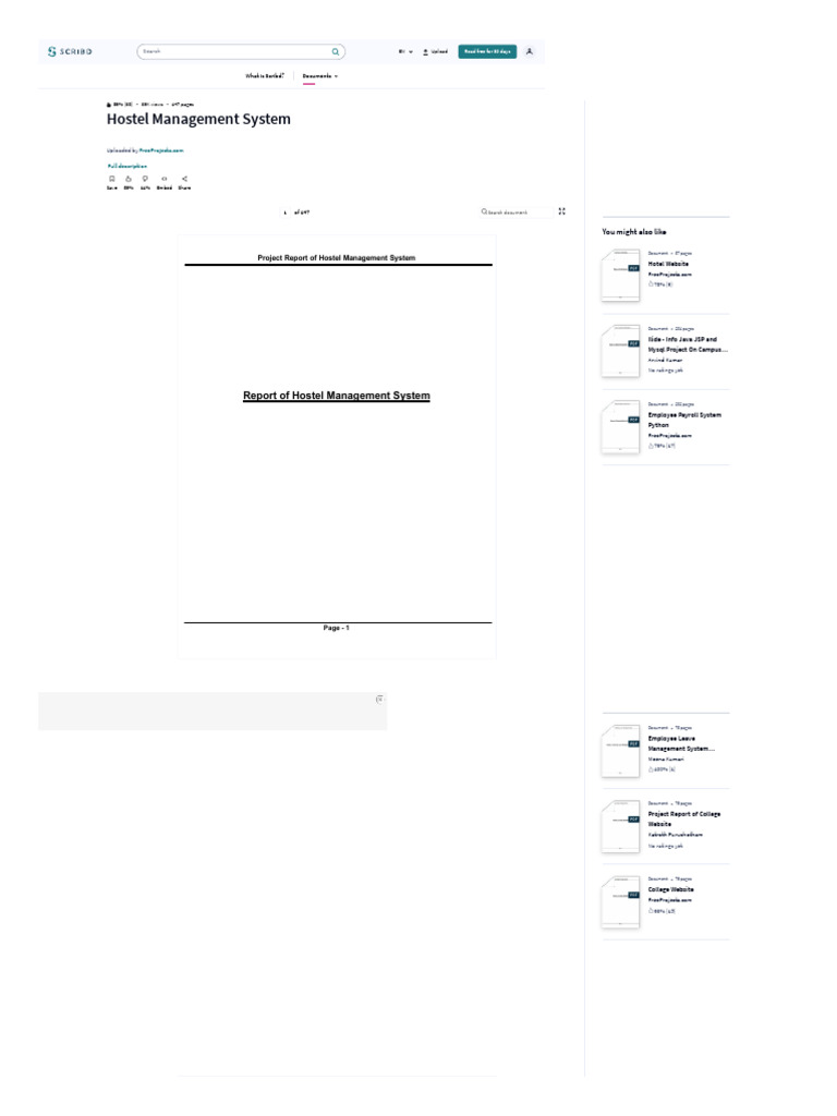 WWW Scribd Com Document 379539091 Hostel Management System | PDF