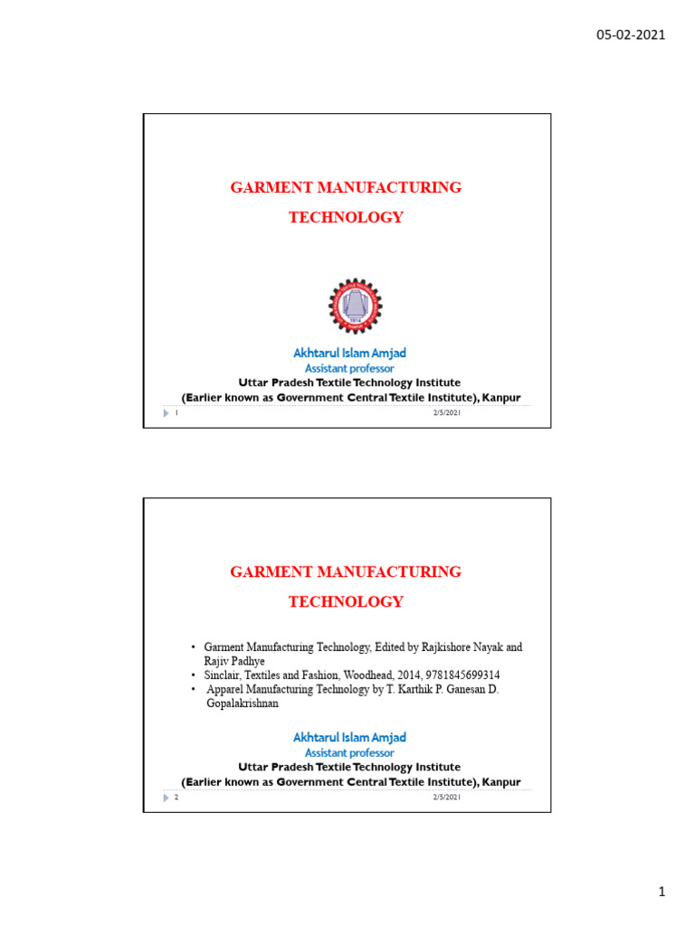 Garment Manufacturing Technology Overview | PDF