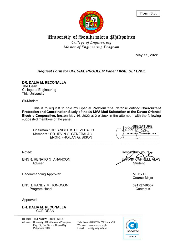 Request Form For Special Problem Final Defense Panel | PDF