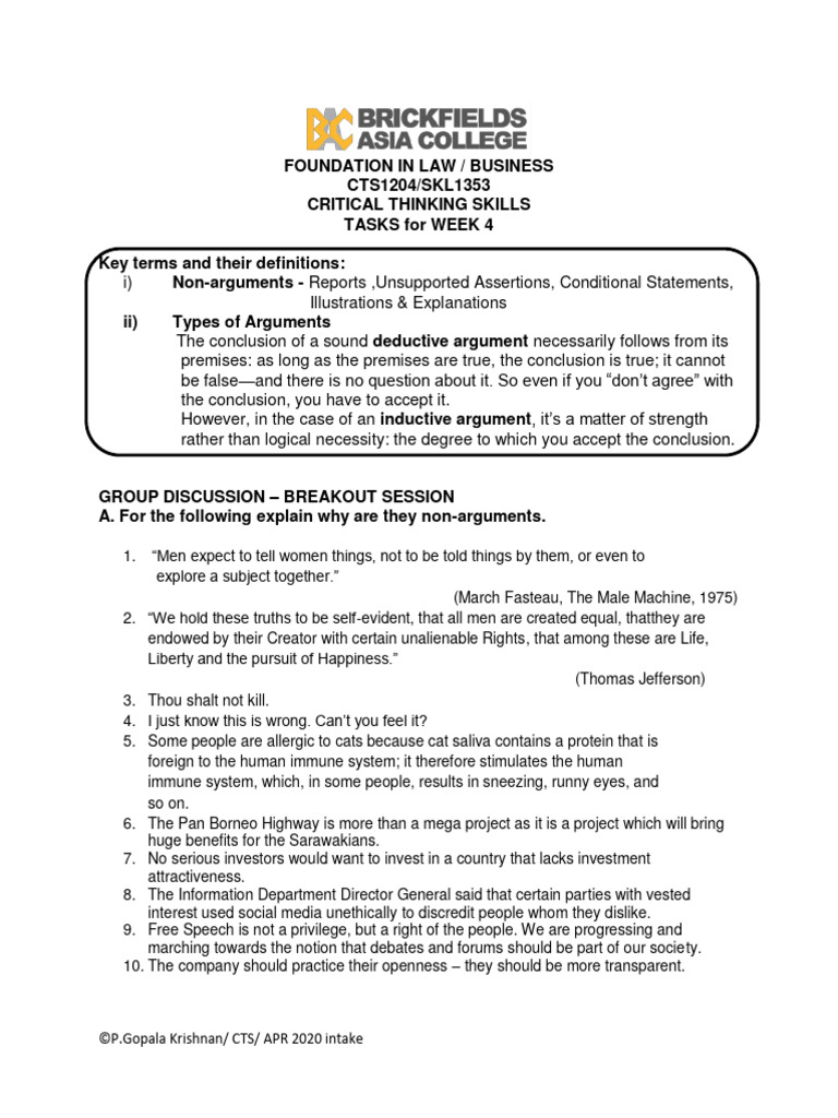 Tasks WK 4 | PDF | Argument | Logic