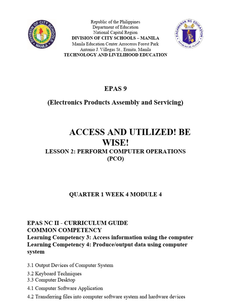 EPAS 9 - Q1 - W4 - Mod4 - RevisedEdition2022 | PDF | Games & Activities | Technology & Engineering